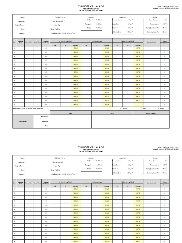 GPRI Crush Log TEMPLATE | PDF | Materials