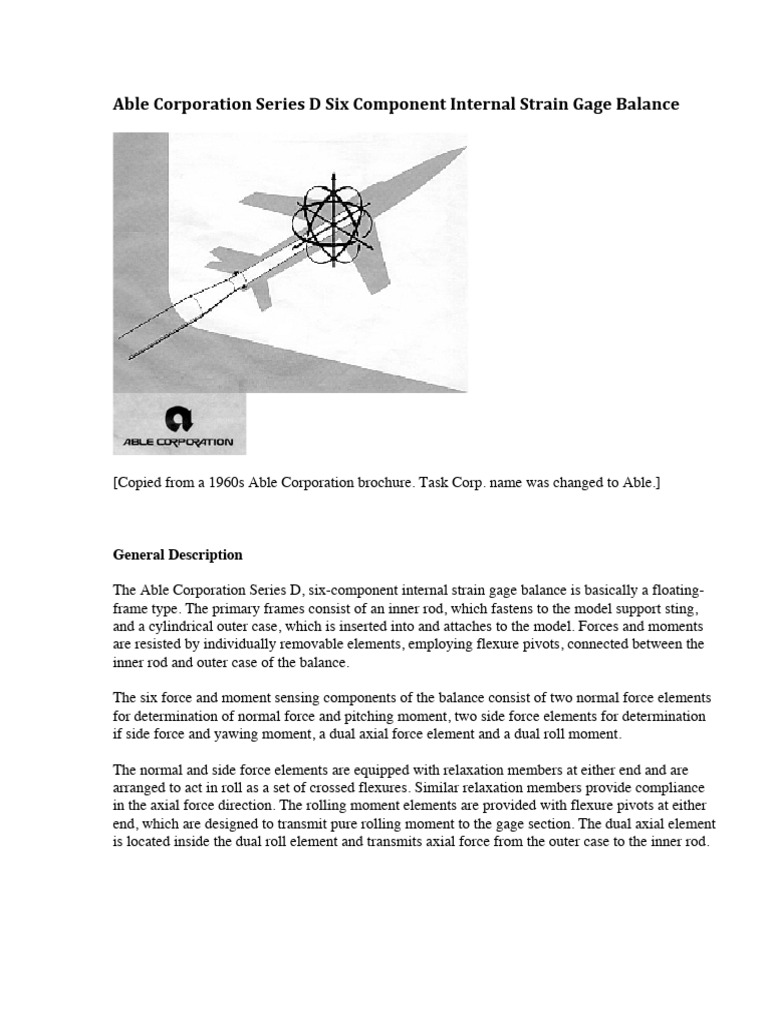 Able Corporation Series D Six Component Internal Strain Gage Balance ...