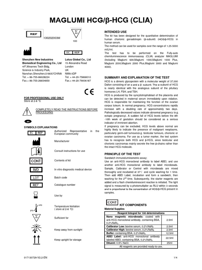 Maglumi HCG/β-HCG Test Kit Overview | PDF | Human Chorionic ...