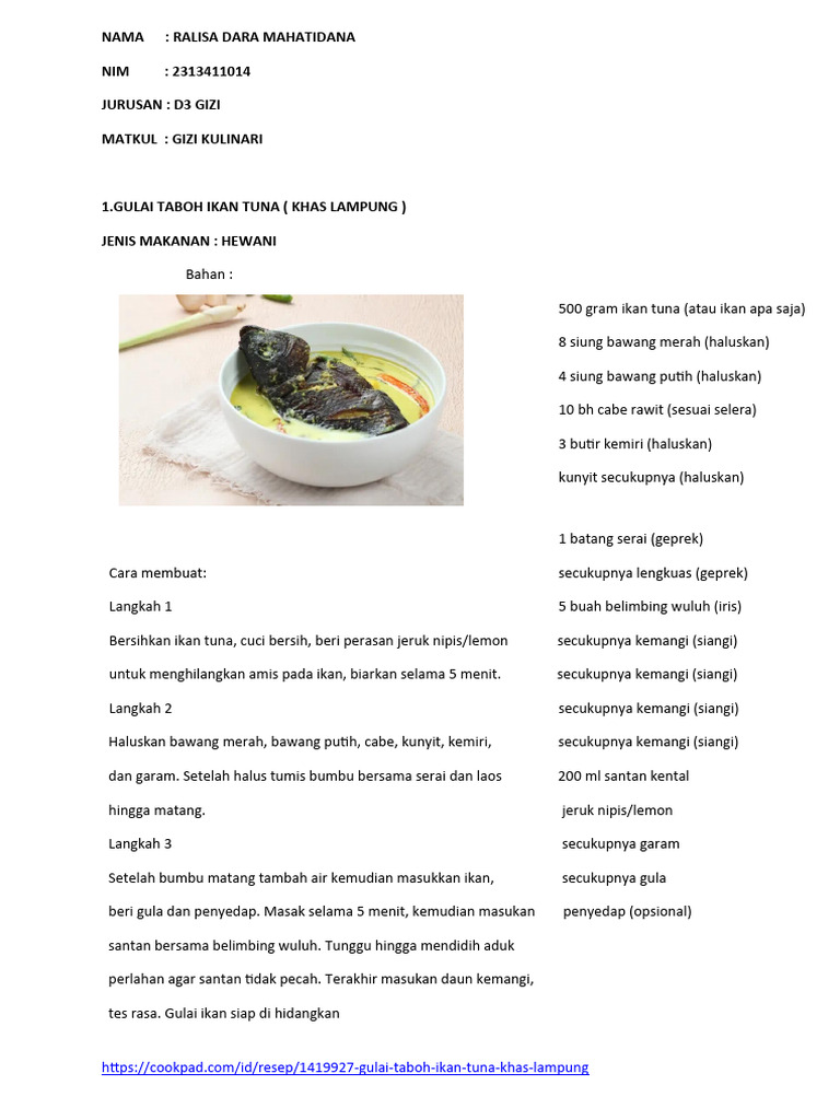 Resep Gulai Taboh Khas Lampung | PDF