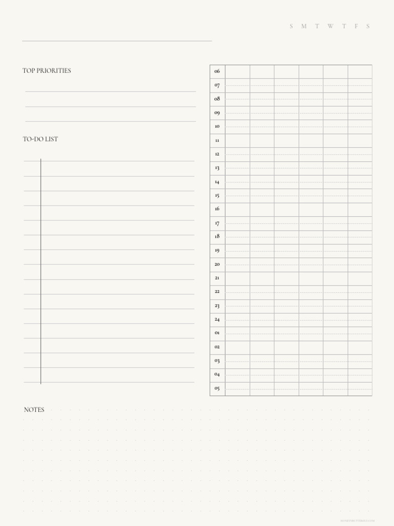 Minimalist Daily Planner (Sunday Start) | PDF