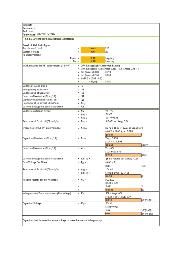 Mv Cap Reactor Calculation Pdf