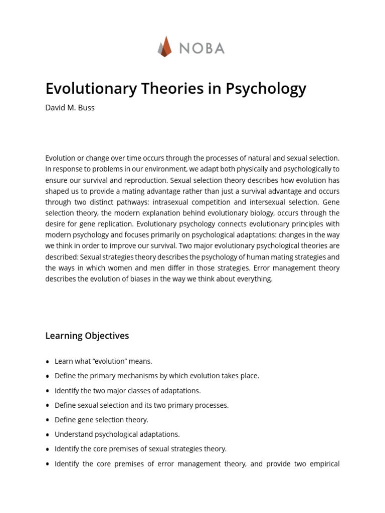 Evolutionary Theories in Psychology | PDF | Natural Selection | Evolution