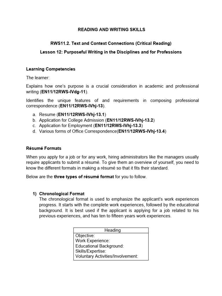 CORE 001 4th Quarter - Lesson 12 | PDF | Résumé