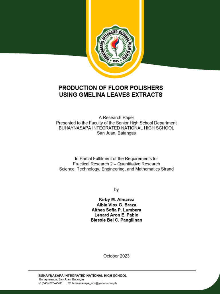 Production of Floor Polisher Using Gmelina Leaves Extracts | PDF ...