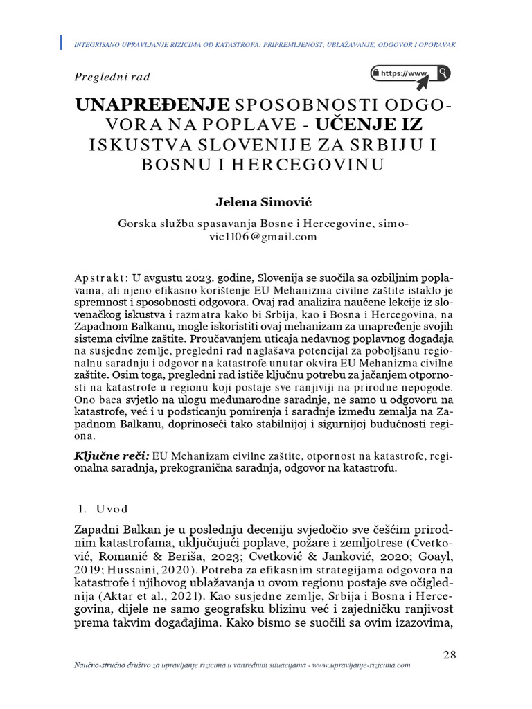 Unapređenje Sposobnosti Odgovora Na Poplave - Uče-Nje Iz Iskustva ...