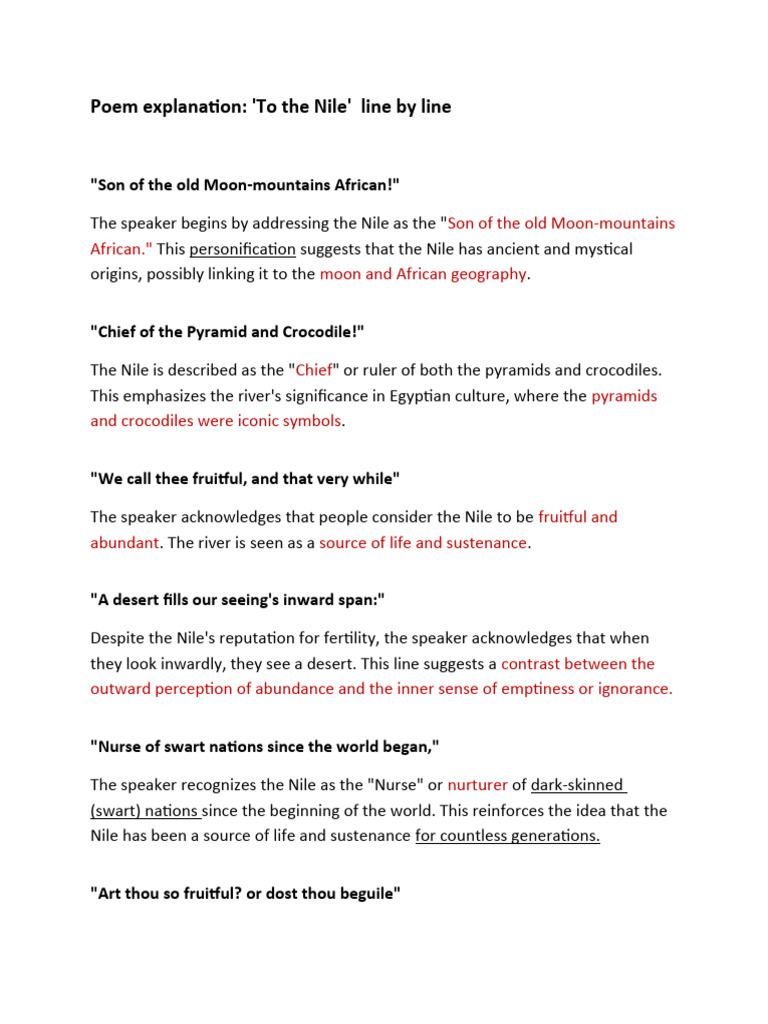 Poem Explanation - To The Nile | PDF | Thou