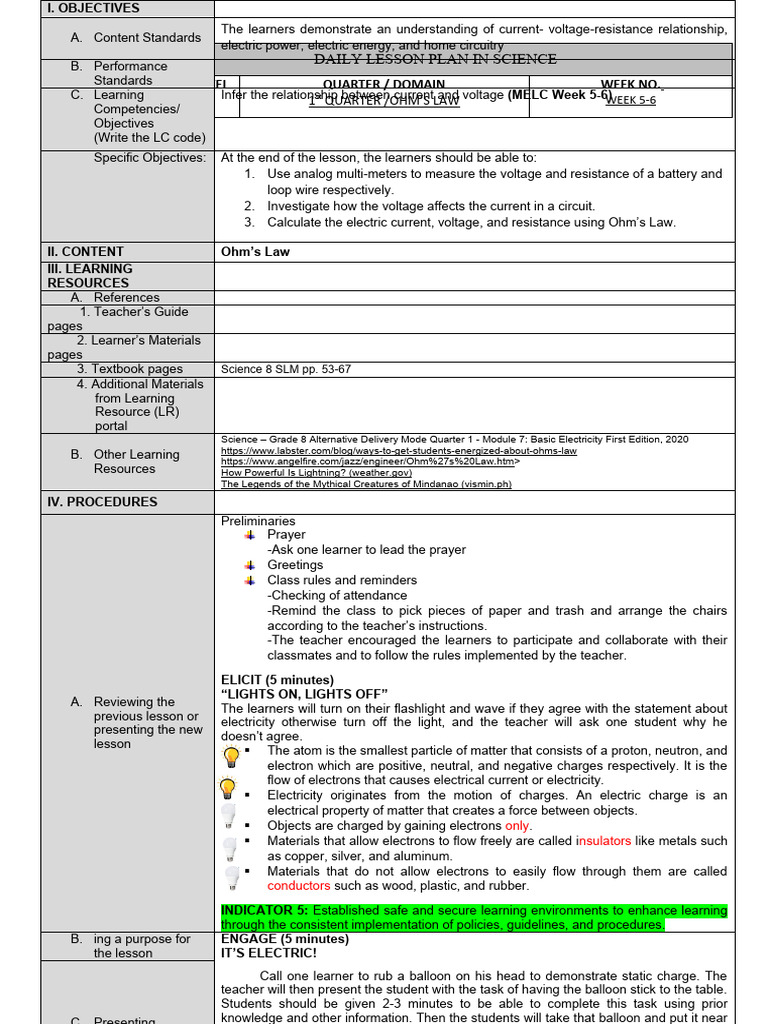 Q1-FIRST COT-OCTOBER-2023 OHMS LAW | PDF | Electric Charge | Electron