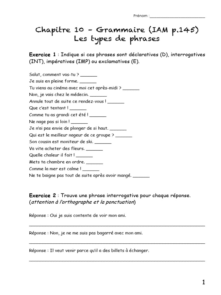 Exercice sur les types de phrases | PDF | Linguistique