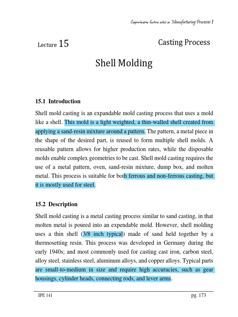 Shell Mold Casting Process Overview | PDF | Secondary Sector Of The ...