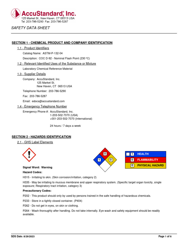 SDS - Astm P 132 04 | PDF | Workplace | Working Conditions