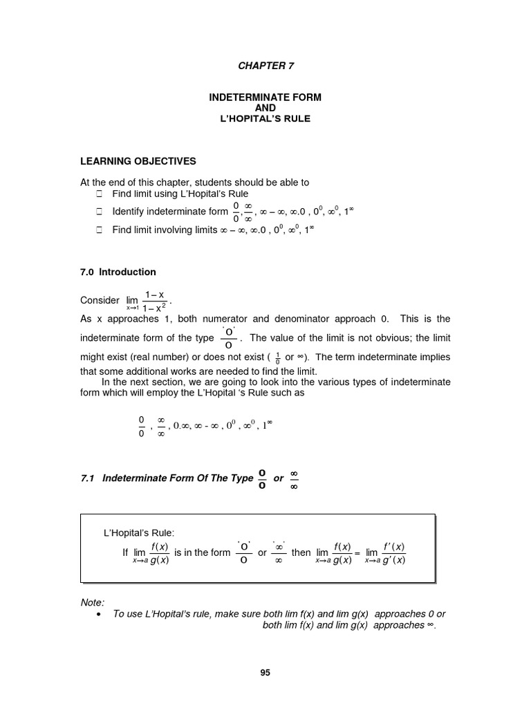 Indeterminate Forms & L'Hopital's Rule | PDF | Mathematical Objects | Mathematical Analysis
