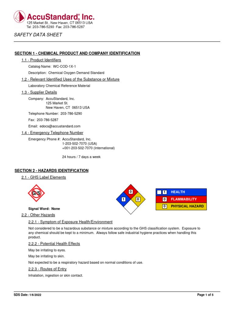 SDS - WC Cod 1X 1 | PDF | Labor Relations | Occupational Safety And Health