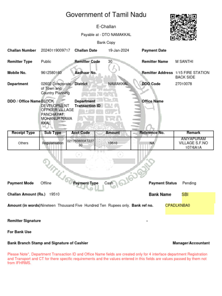Government of Tamil Nadu: E-Challan | Download Free PDF | Payments ...