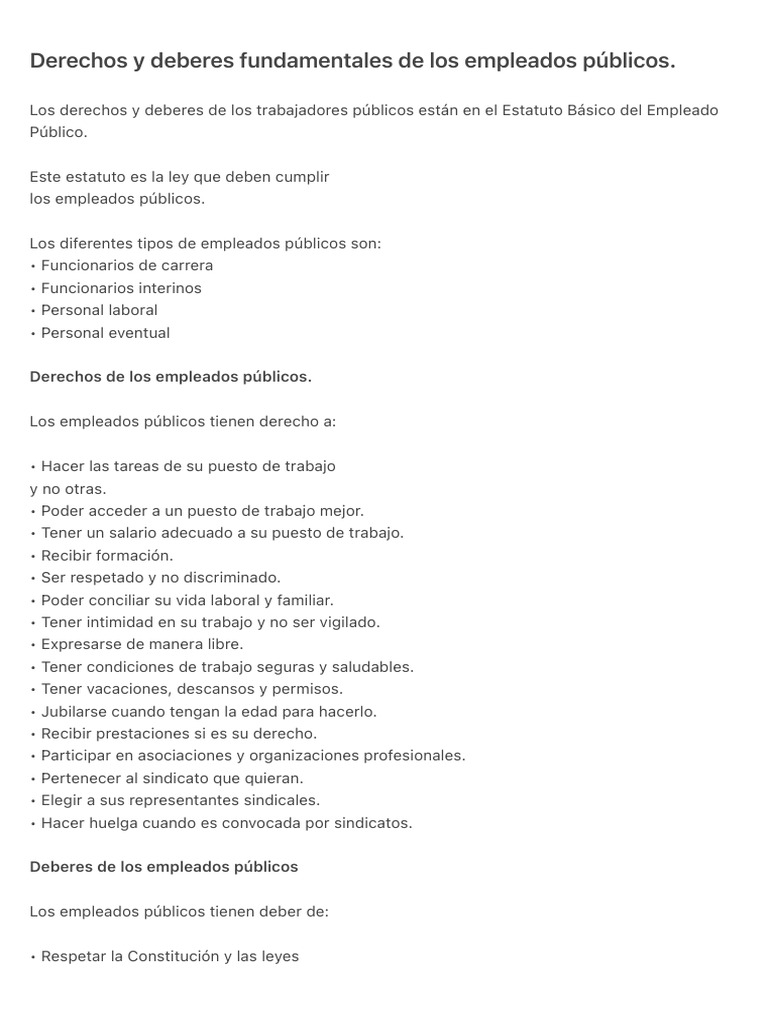 Derechos y Deberes Fundamentales Del Empleado Público. | PDF
