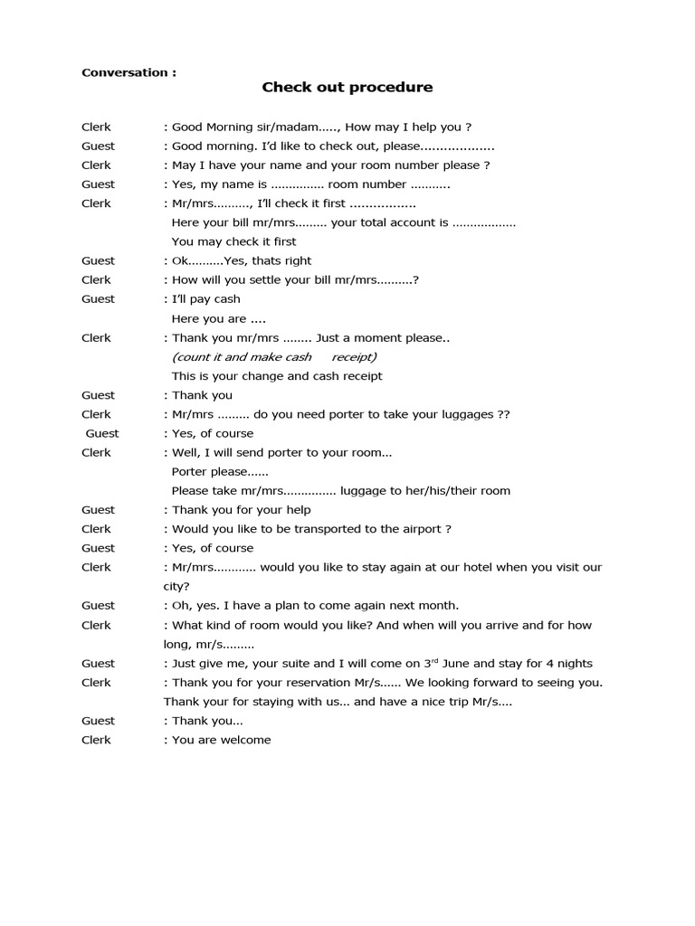 Conversation of Check Out | PDF