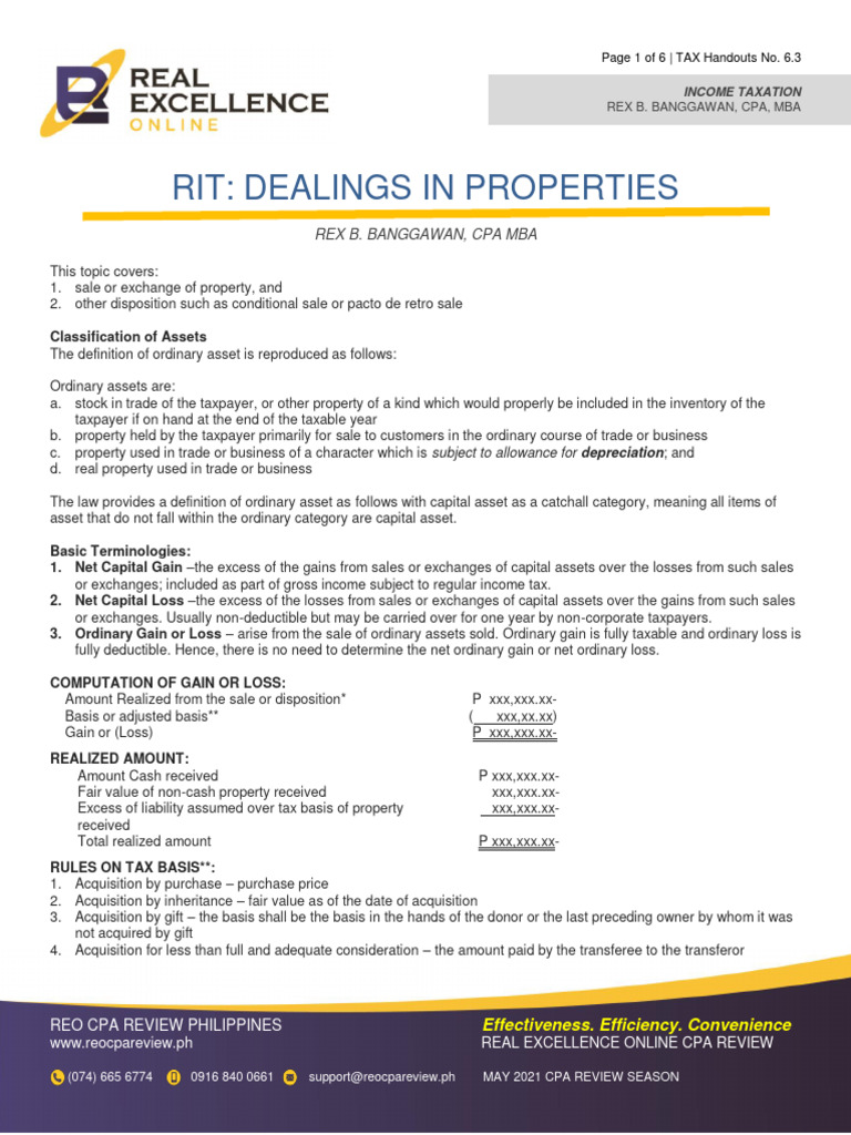 REO RIT Dealings in Properties | PDF | Capital Gains Tax | Stocks