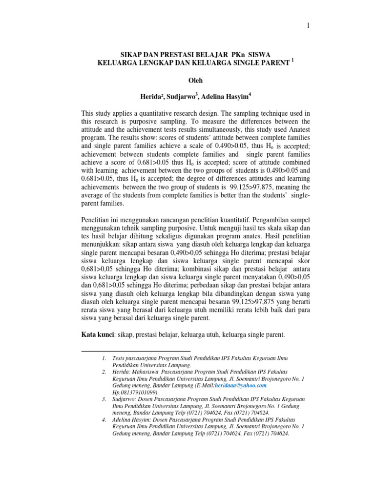 ID Sikap Dan Prestasi Belajar PKN Siswa Keluarga Lengkap Dan Keluarga Single Parent | PDF