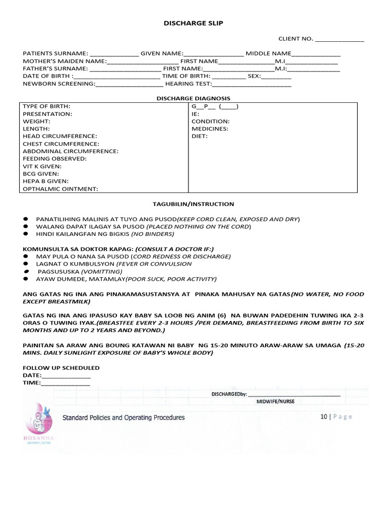 Discharge Slip for Newborns | PDF