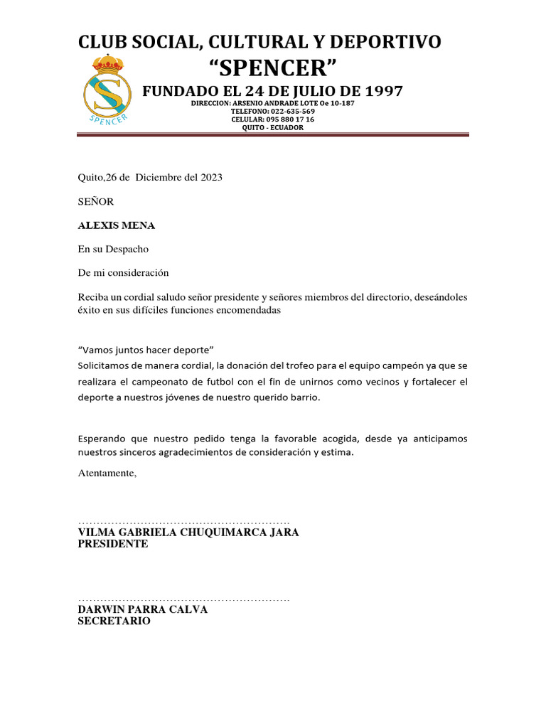 Oficio de Trofeo 2 | PDF