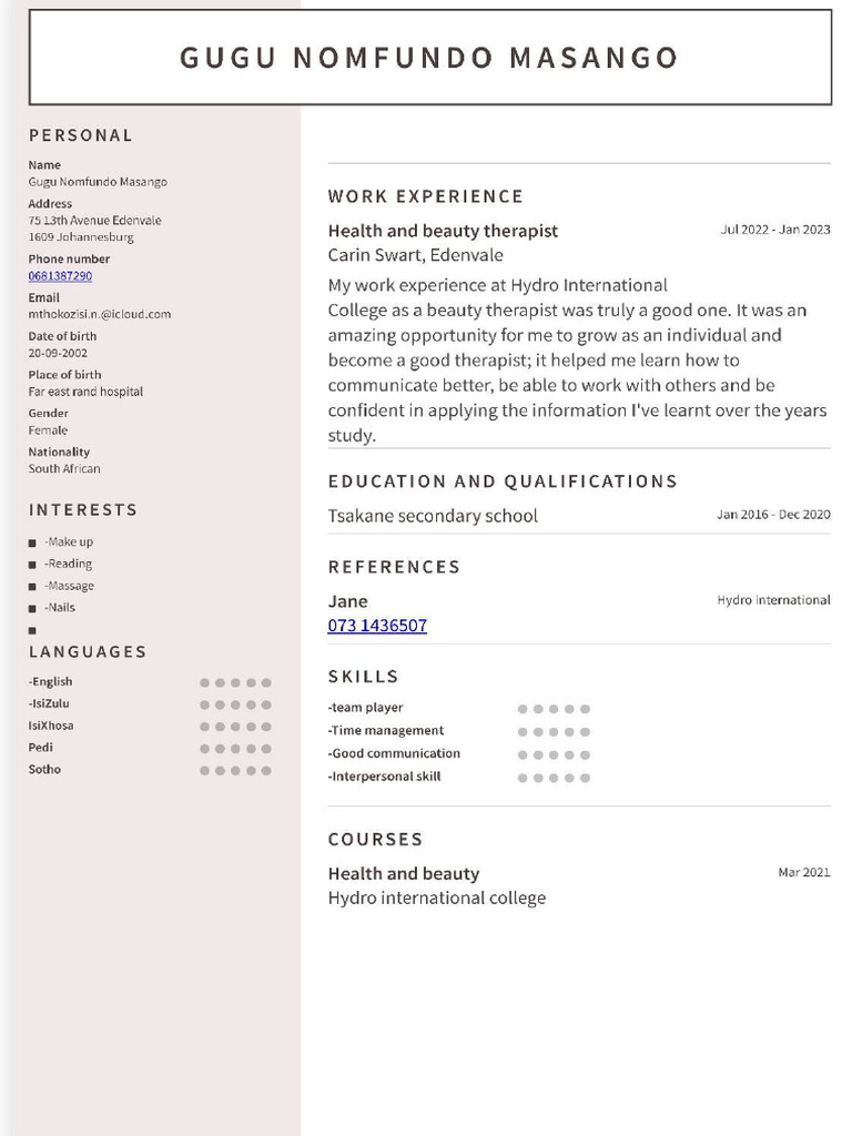 Gugu's CV | PDF