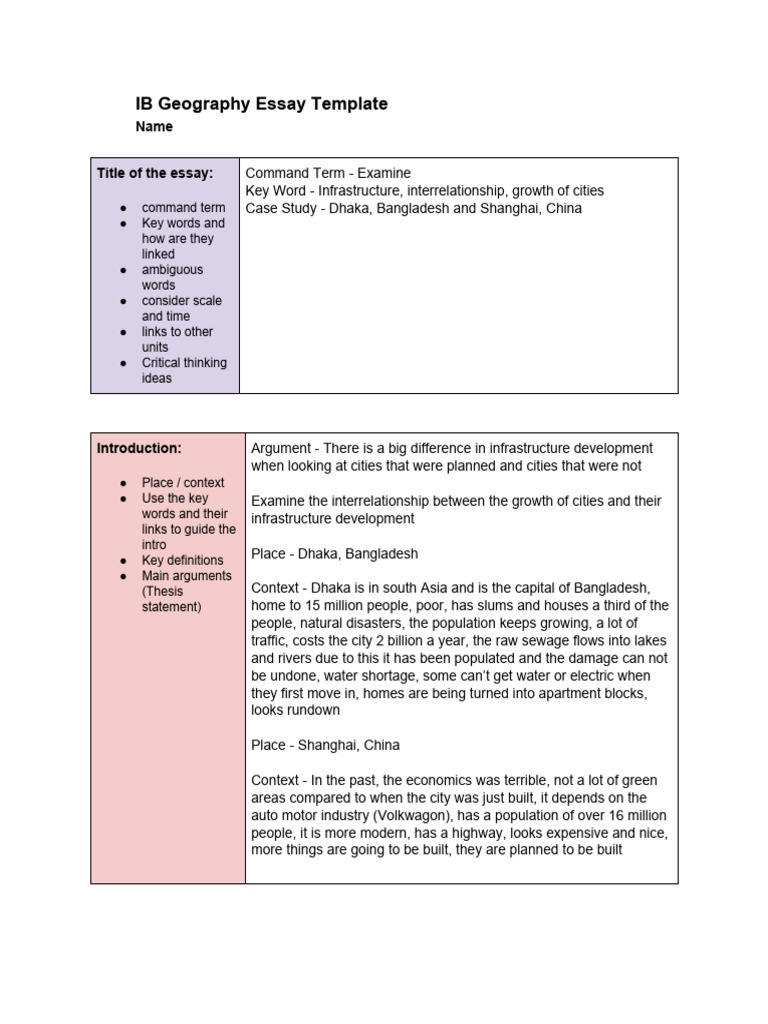 IB Geography Essay Template | Download Free PDF | Transport | Economies