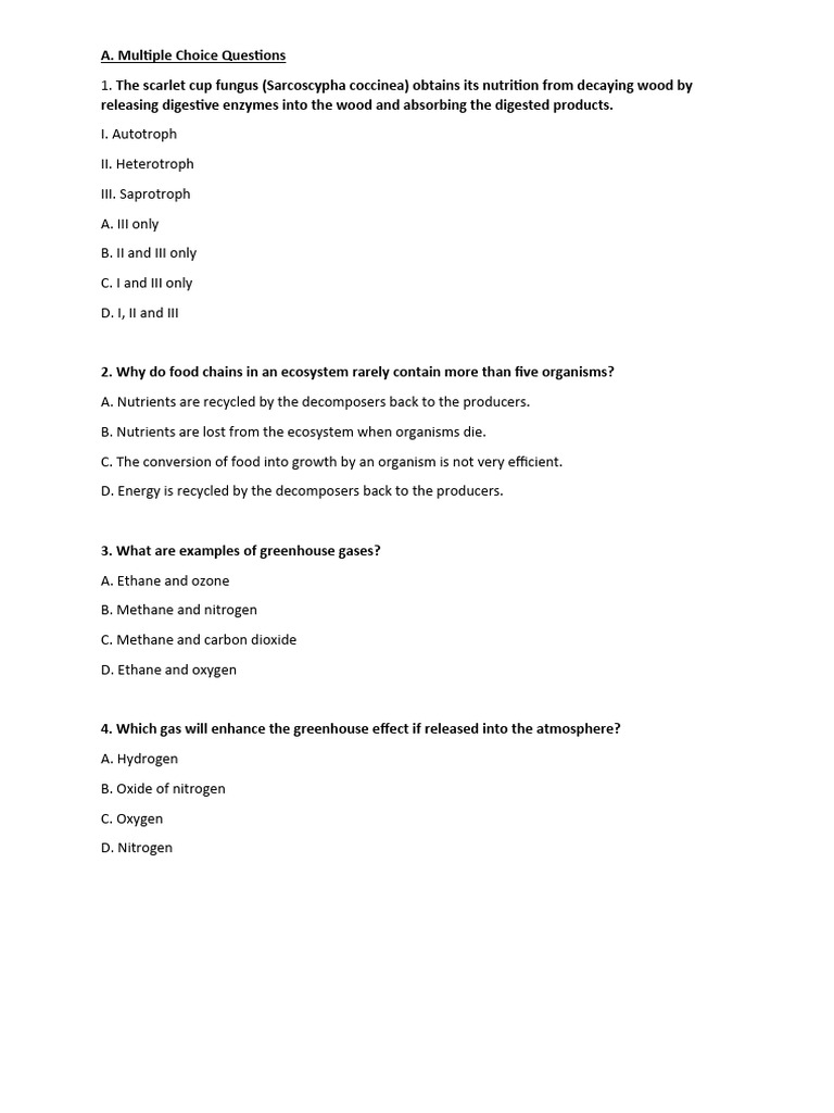Ecosystem MCQs and Short Answer Guide | PDF | Food Web | Biogeochemistry