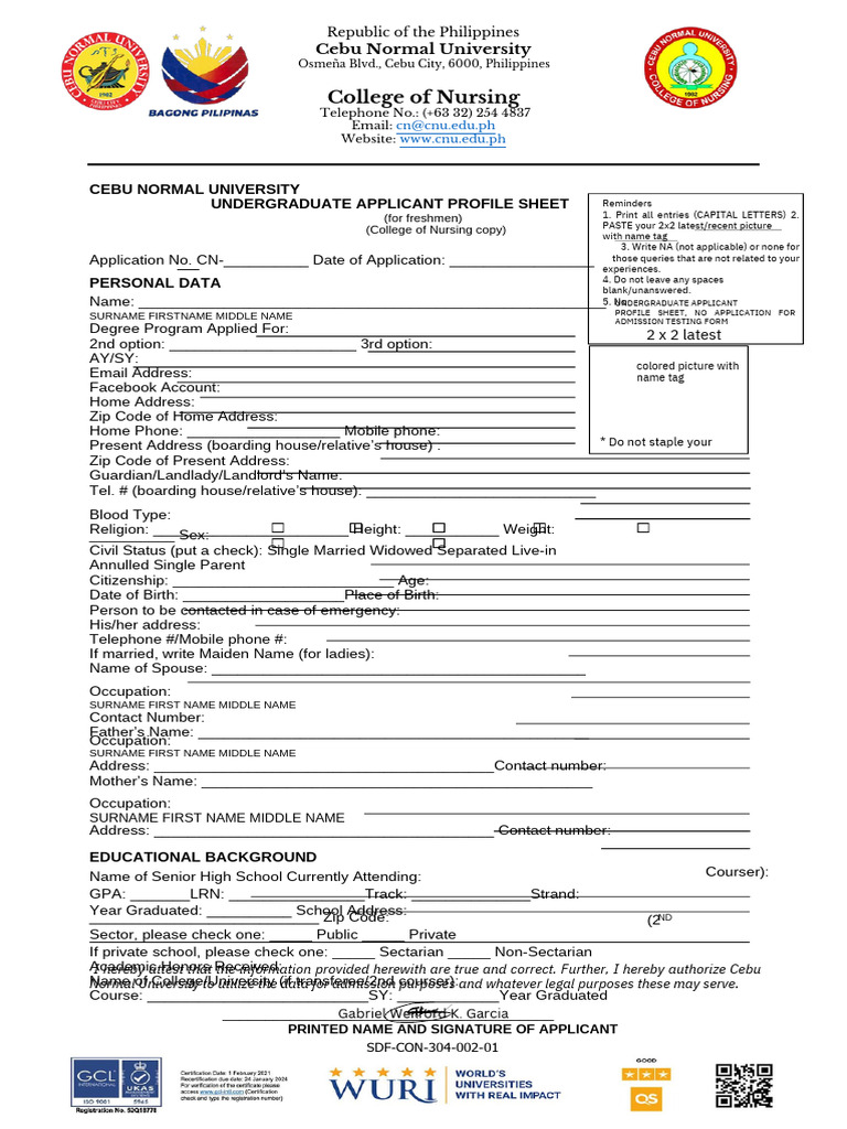 CN Ugs Profile Pplication 2023 1 PDF | PDF