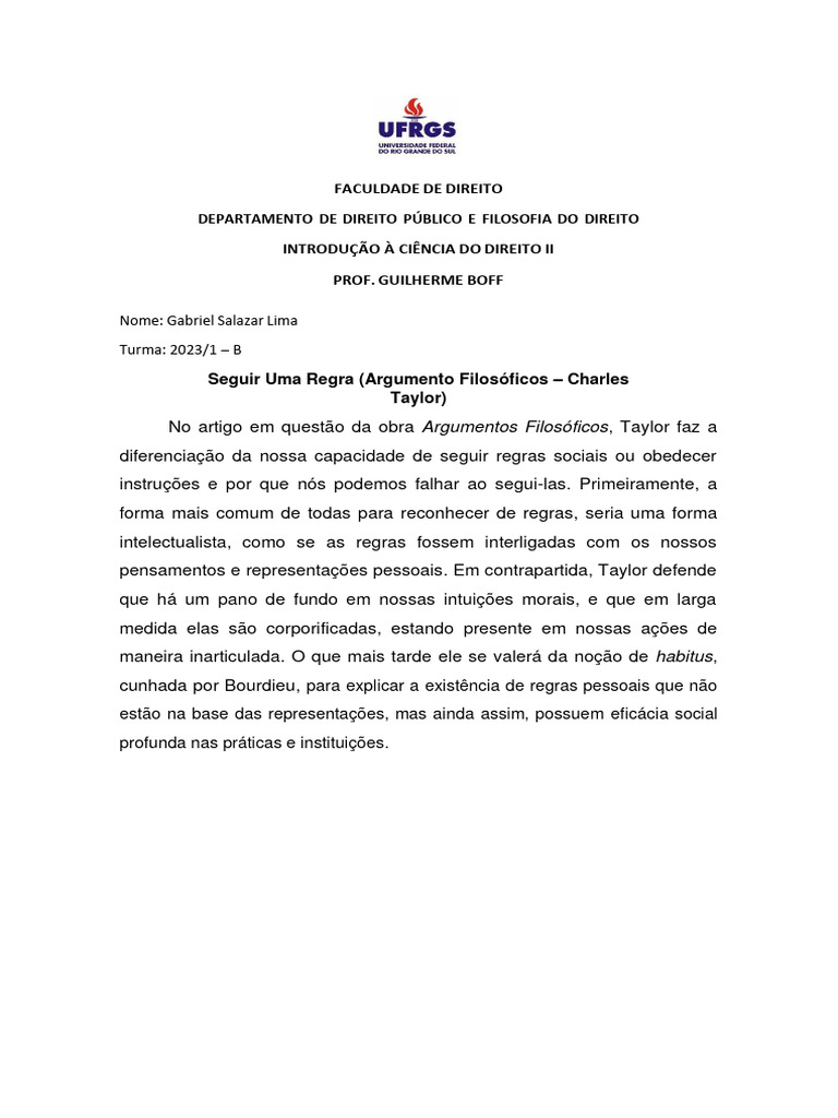 Resenha - Seguir Uma Regra - Charles Taylor | PDF