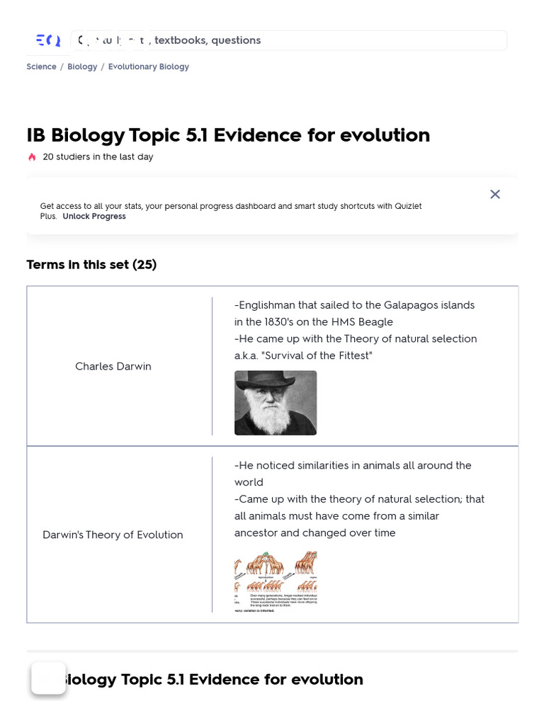 IB Biology Topic 5.1 Evidence For Evolution Flashcards - Quizlet | PDF ...