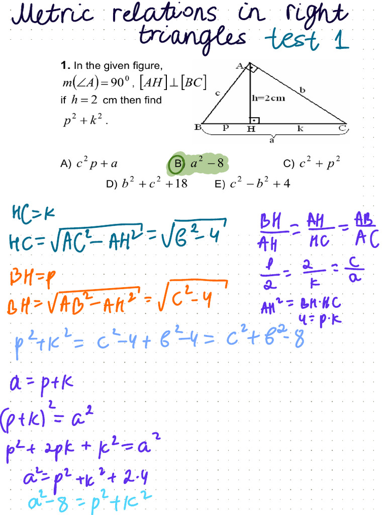HW_SOL_Metric relations in right triangle_full | PDF | Euclidean Plane ...