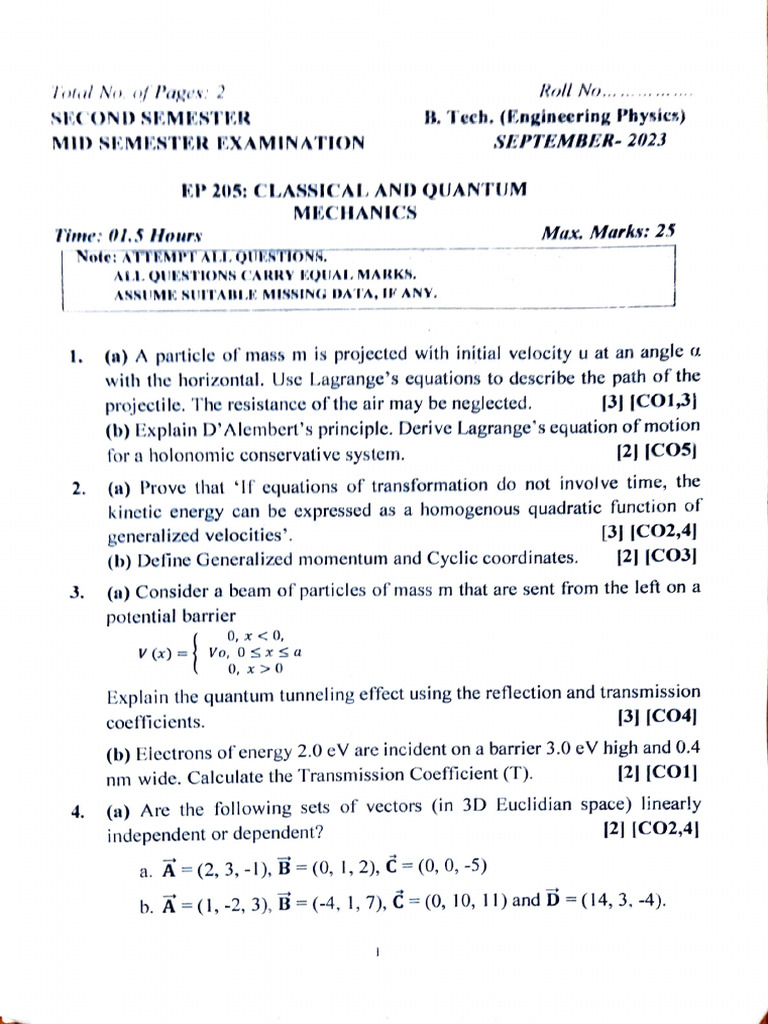 cqm_mid_sem_solution[1] | PDF | Quantum Mechanics | Mechanical Engineering