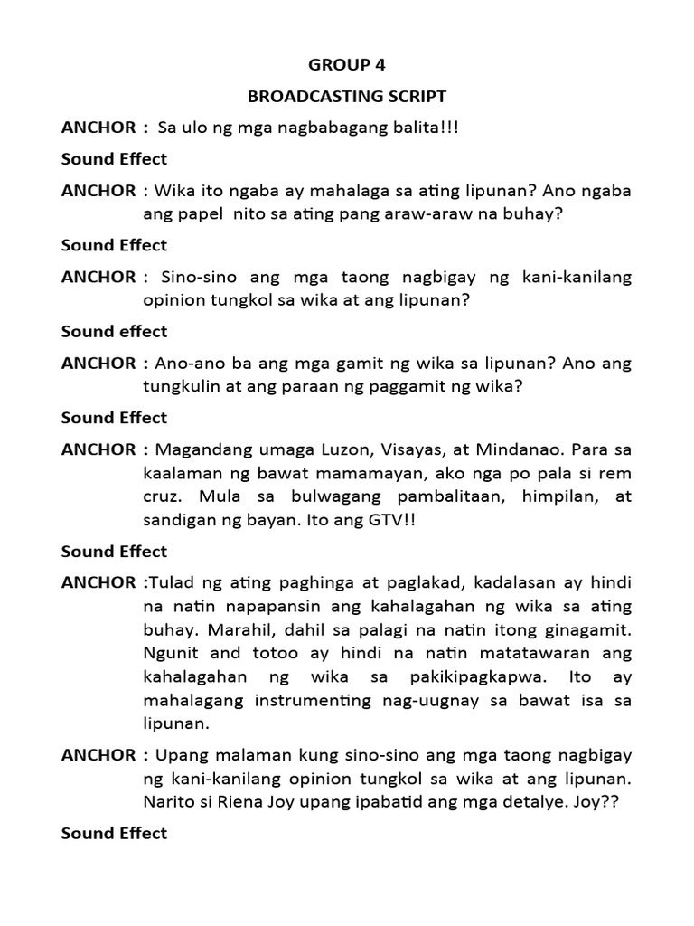 Broadcasting Script | PDF