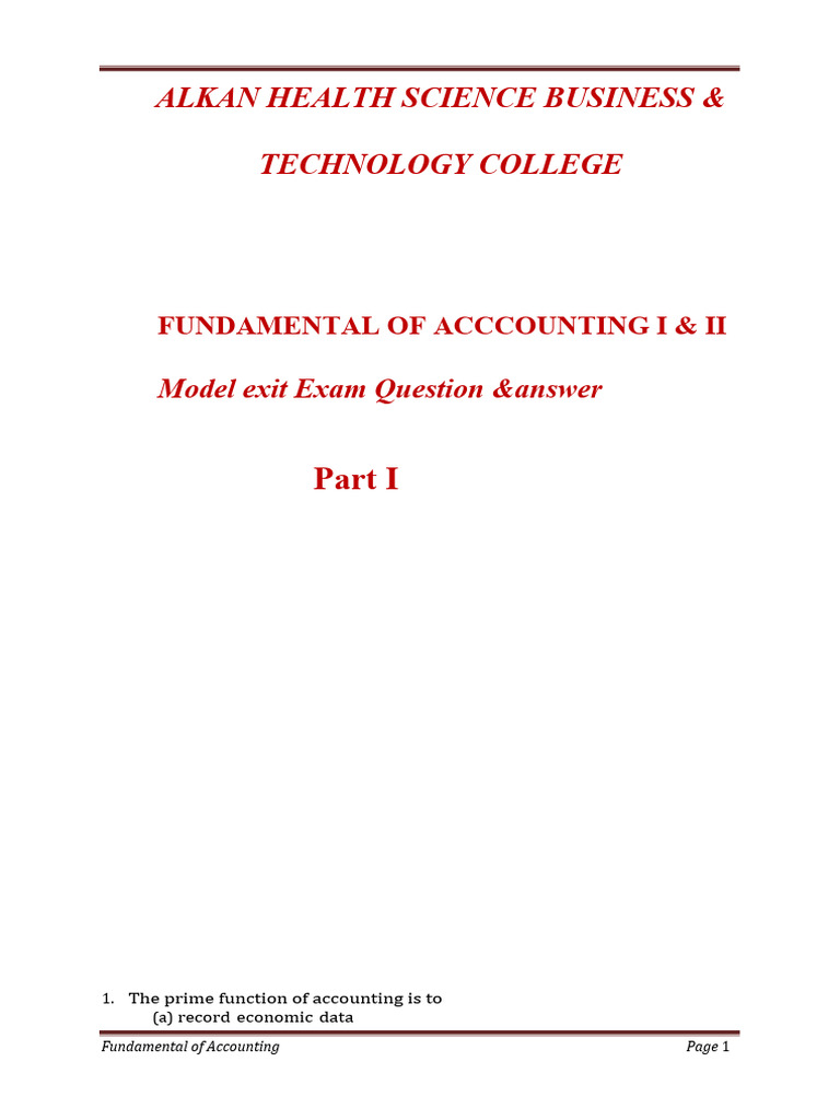 Accounting Fundamentals Exam Questions | PDF | Debits And Credits | Expense