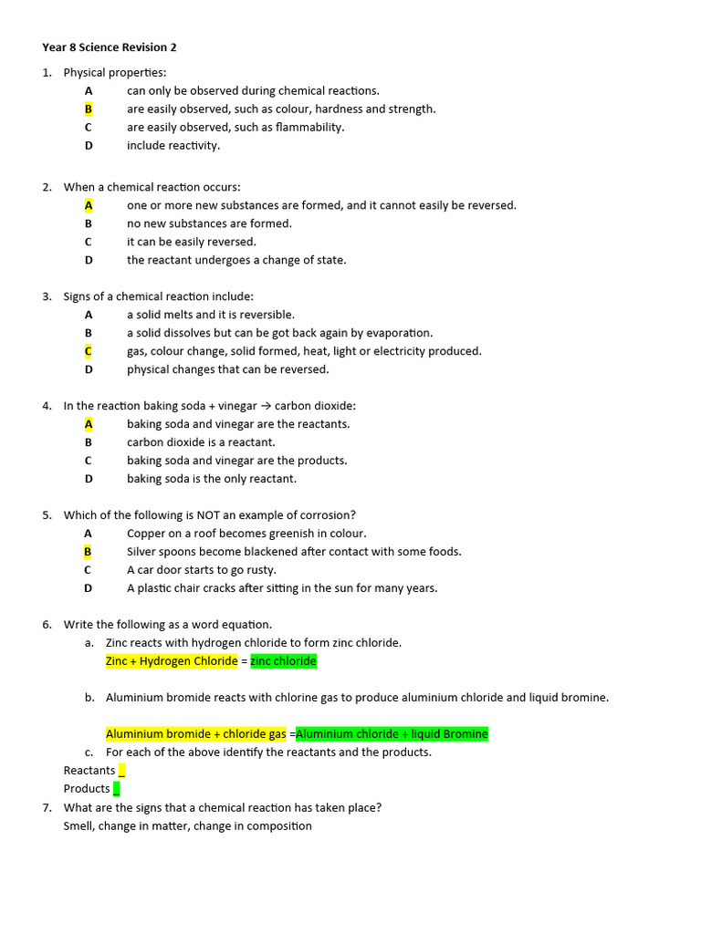 Year 8 Science Revision 2 | PDF | Chemical Reactions | Water