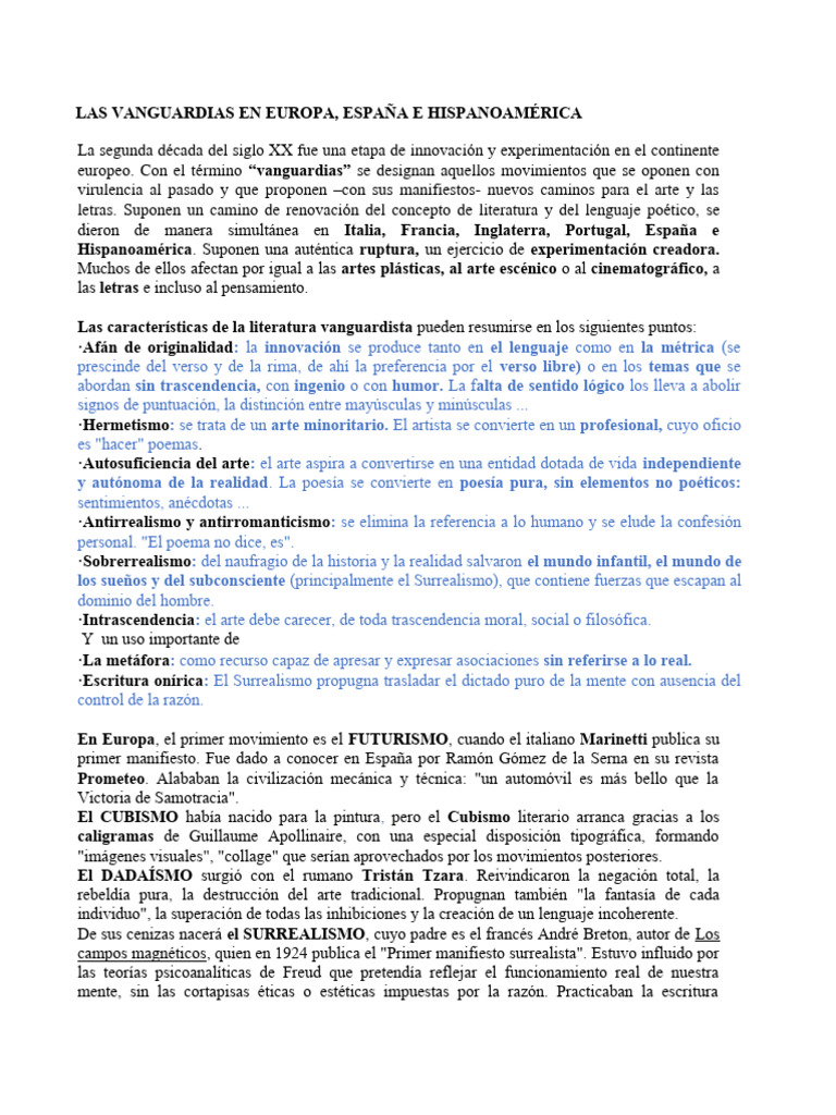 Tema 4. - Las Vanguardias Europeas, Españolas e Hispanoamericanas | PDF ...