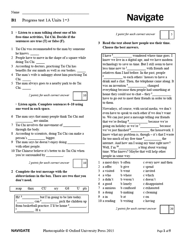 Progress Test 1a Units 1 3 Pdf