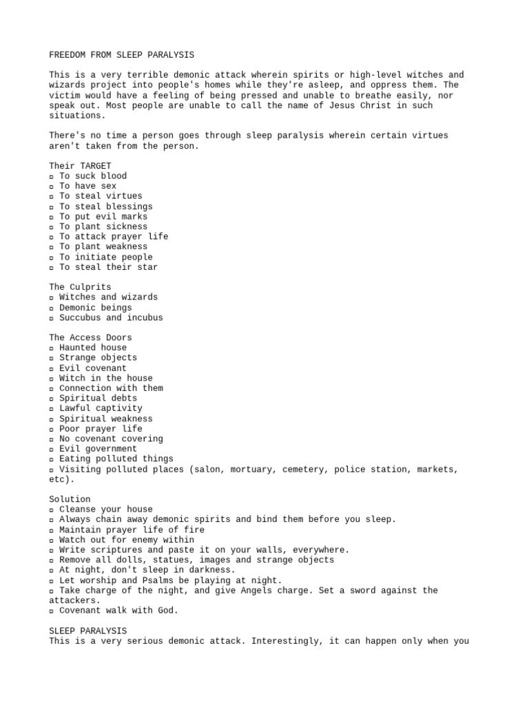 SLEEP PARALYSIS Prayers | PDF