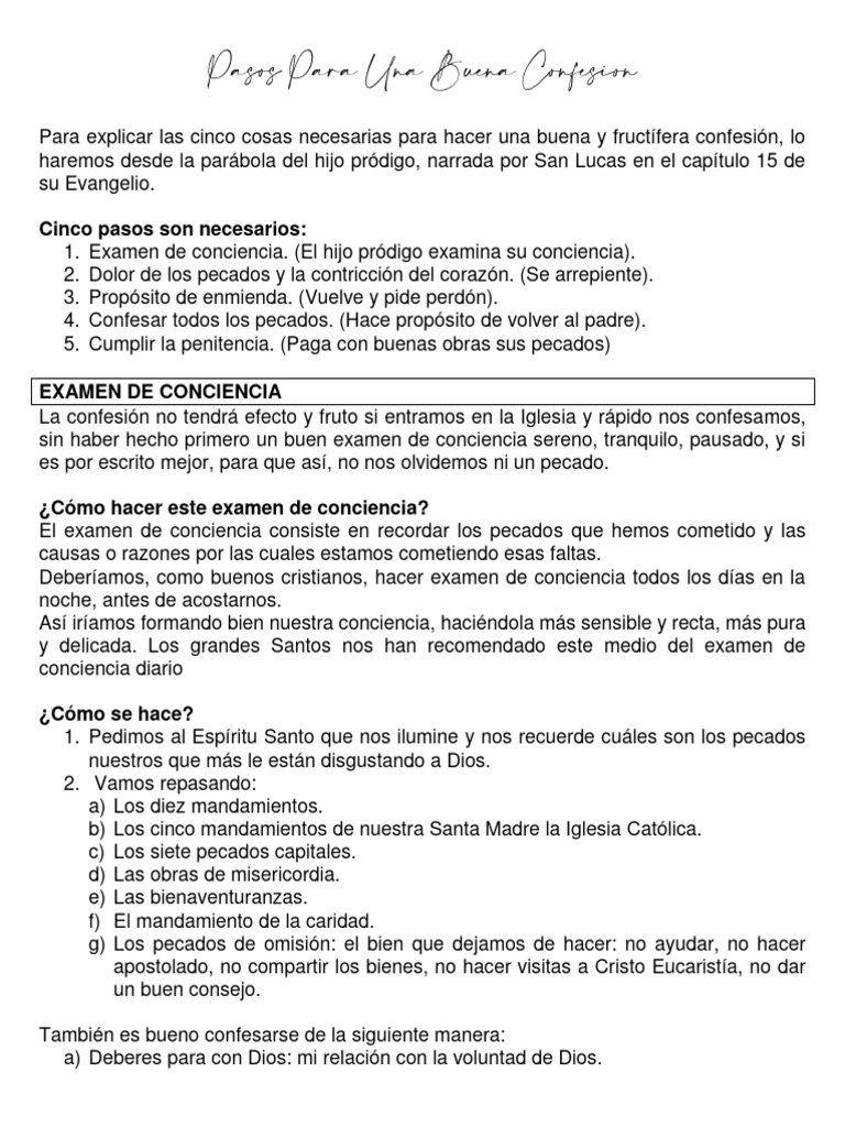 Pasos para Una Buena Confesión | PDF | Pecado | Creencia religiosa y doctrina