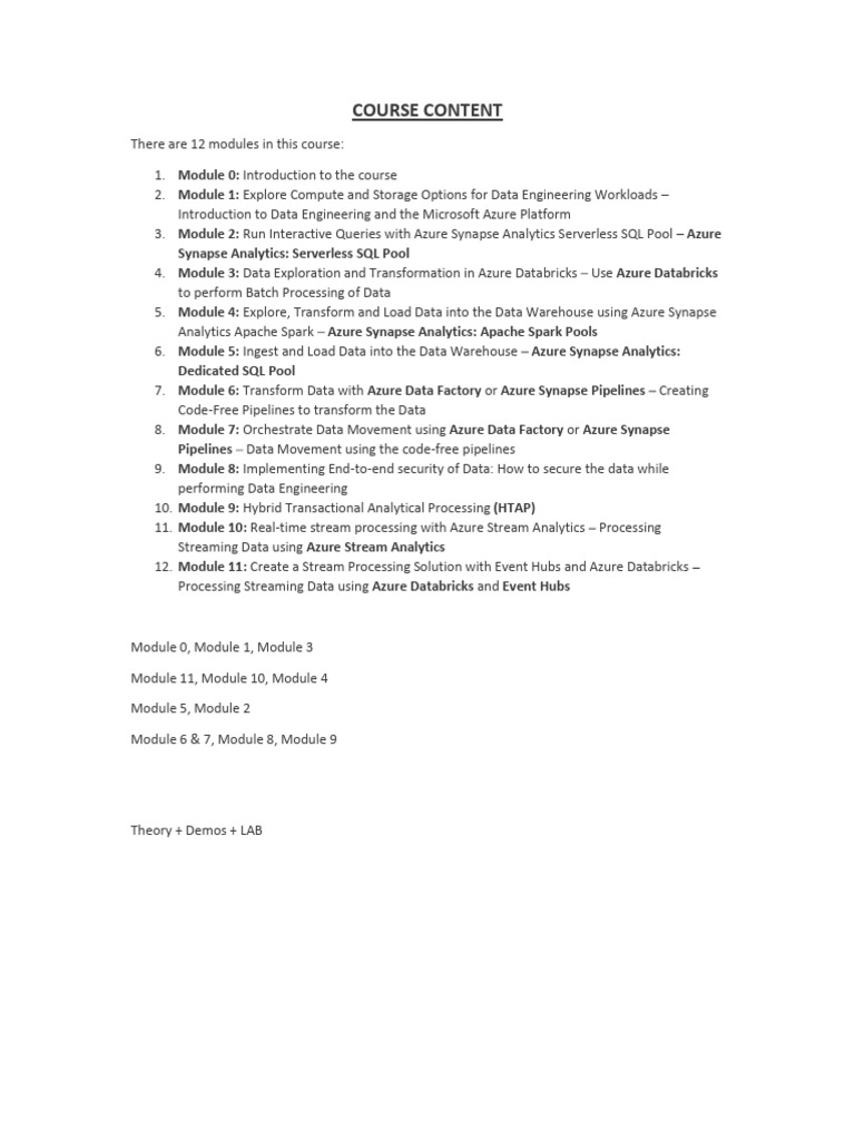 Azure Data Engineering Course Overview | PDF | Apache Spark | Microsoft ...
