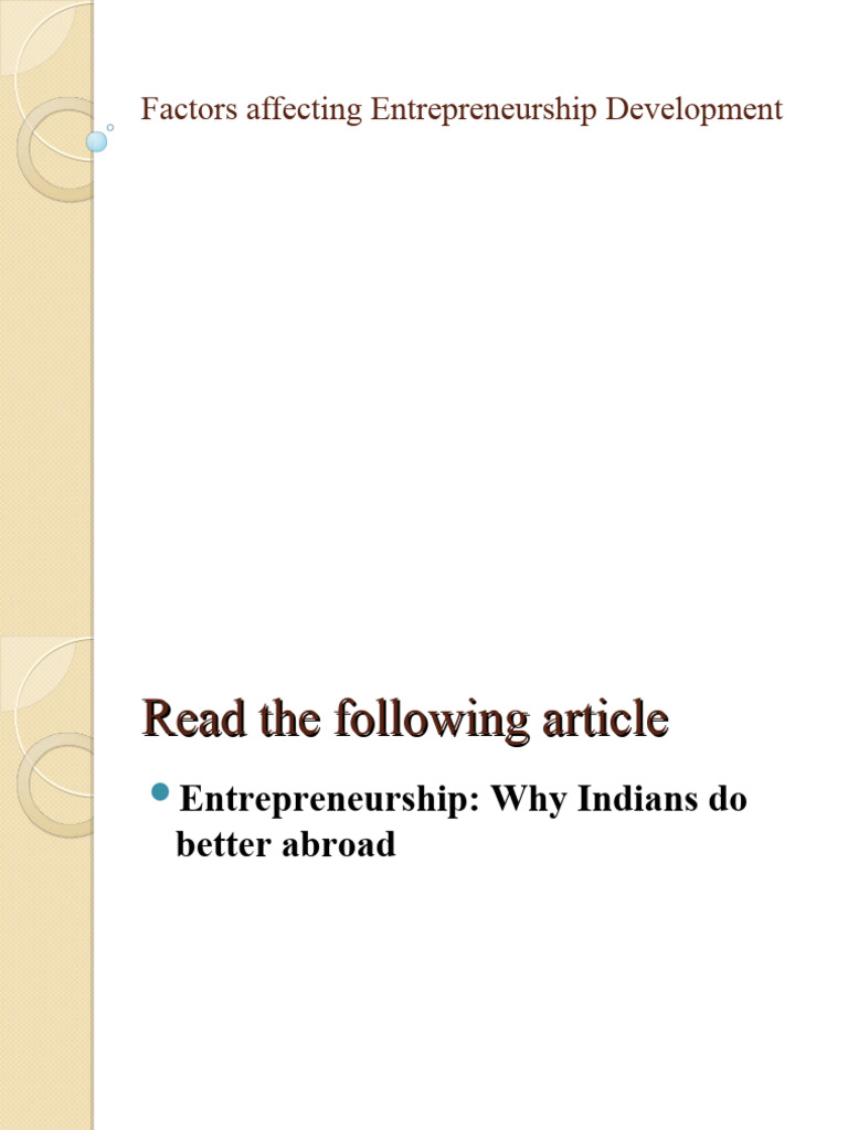 Factors Affecting Entrepreneurship Development | PDF | Entrepreneurship ...