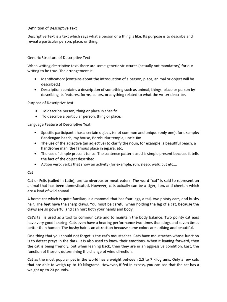Descriptive Text | PDF | Cats | Verb