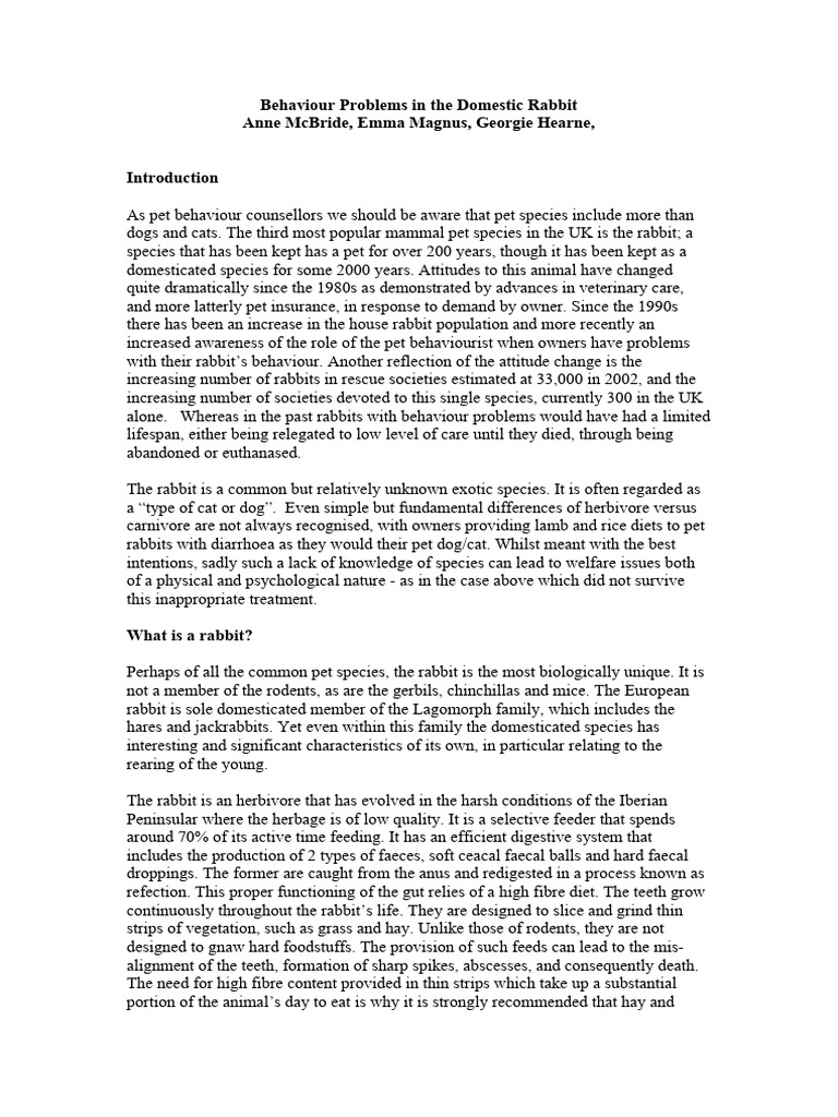 Behaviour Problems and The Domestic Rabbit - Apbc Chapter | PDF | Pet ...