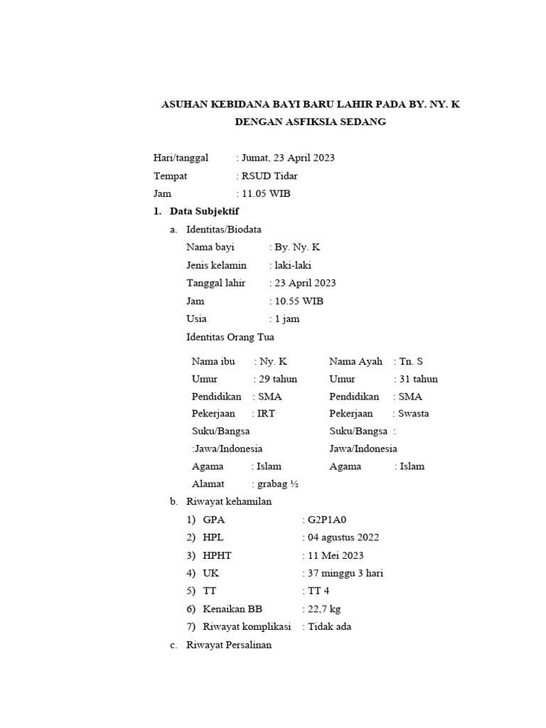 Alfina Ifada (Askeb BBL Asfiksia Sedang) | PDF