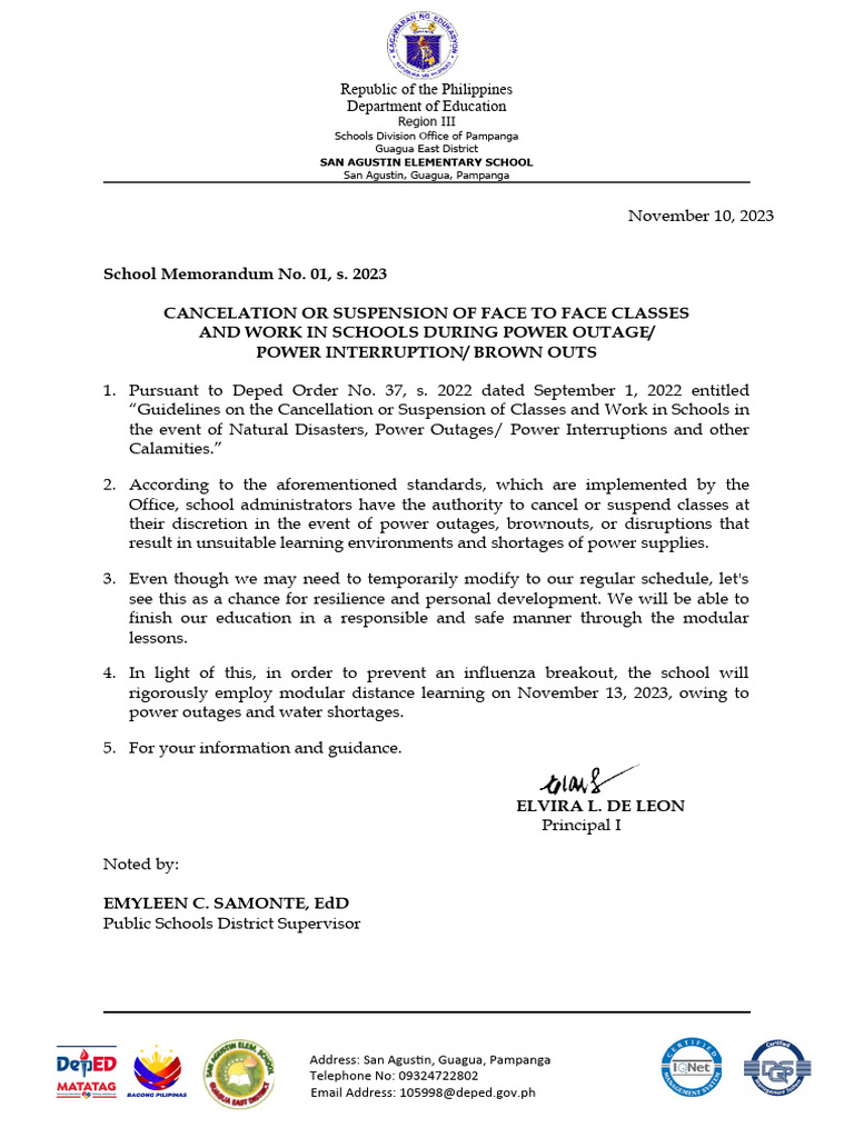 Class Suspension Notice for Nov 10 | PDF