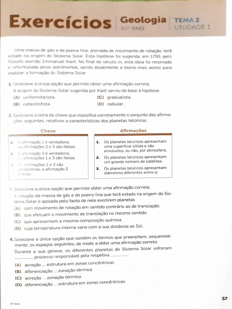 Exercícios Tema 2 Unidade 1 Geologia | PDF