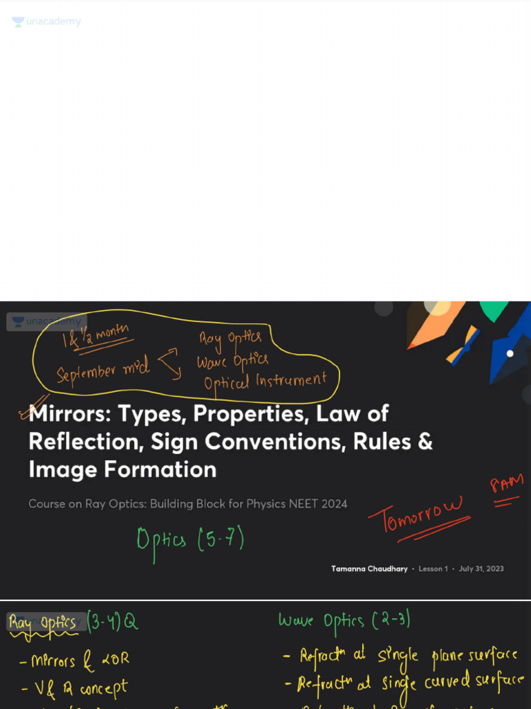 Mirrors Types Properties Law of Reflection Sign Conventions Rules Image Formation With Anno | PDF