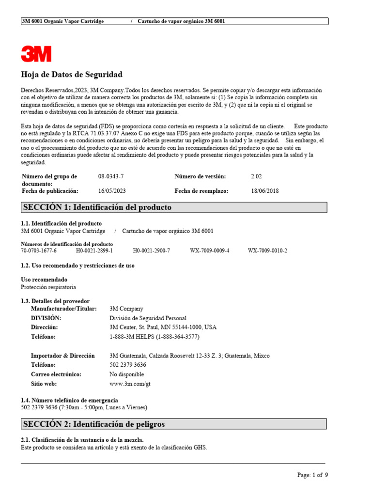 Ficha para Filtros de Carbon 6001 | PDF | Mercancías peligrosas | Transporte