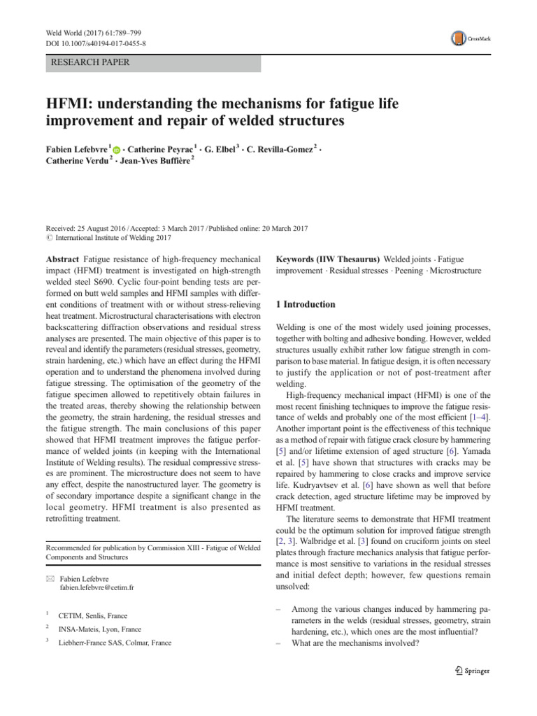 HFMI: Understanding The Mechanisms For Fatigue Life Improvement and ...