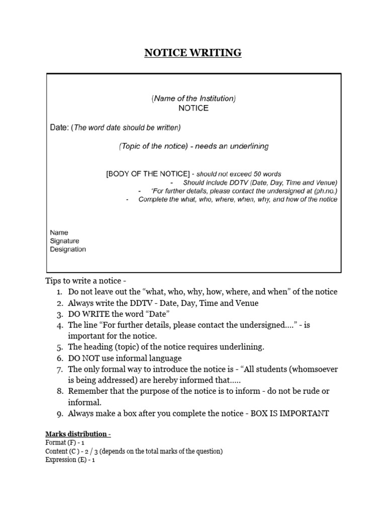 Notice Writing | PDF